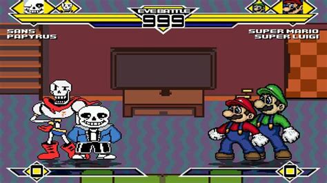 Sans Papyrus Vs Super Mario Super Luigi MUGEN Battle Super Mario Papyrus Mario