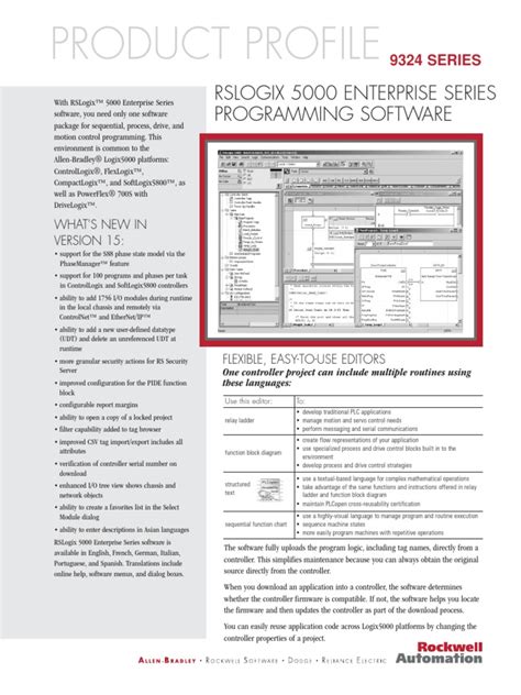 Product Profile Rslogix 5000 Enterprise Series Programming Software