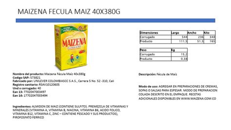 Fécula De Maíz Maizena 40x380g Pdf
