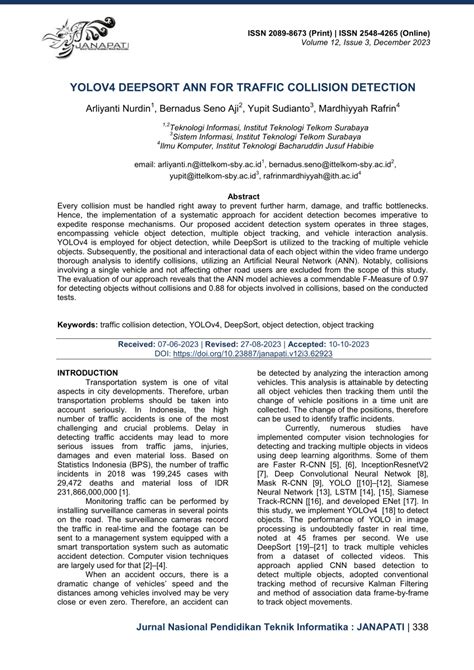 Pdf Yolov4 Deepsort Ann For Traffic Collision Detection