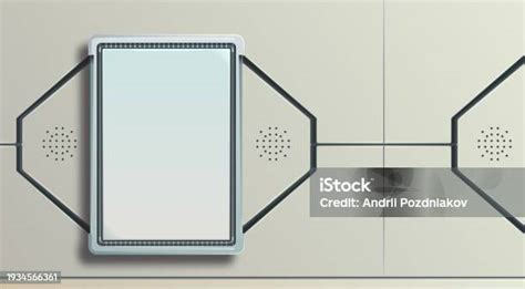 미래 지향적인 디자인의 라이트박스 또는 A4 간판 플라스틱 패널이 있는 벽 디자인 미래주의 산업 디자인 텍스트 광고 로고를