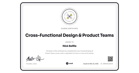 Certificate Of Completion For Cross Functional Design And Product Teams Uxcel