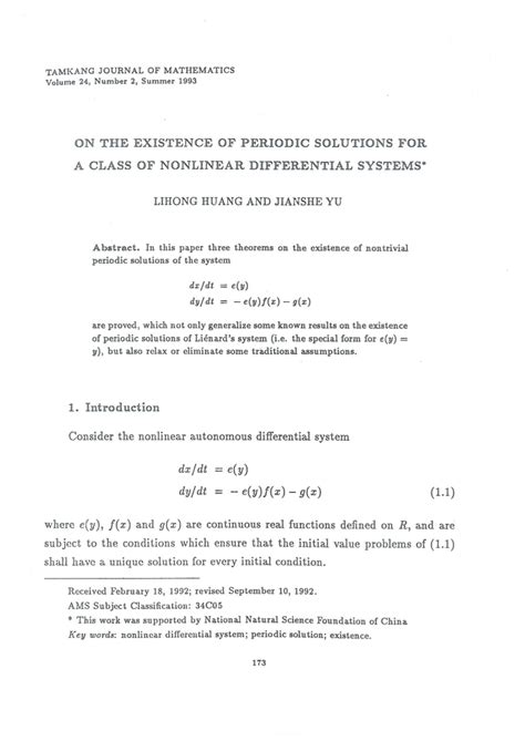 Pdf On The Existence Of Periodic Solutions For A Class Of Nonlinear