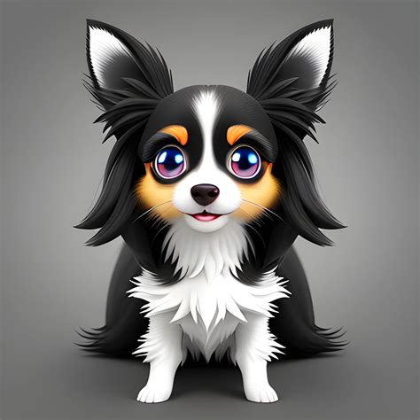 Super Adorable Small Black And White Long Haired Chihuahua Rendered By