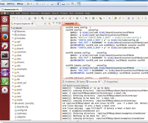发现在ubuntu14 04 下使用eclipse编译nuc972的u boot 挺好用的 速度也还不错，不知道有没有办法与jlink整合