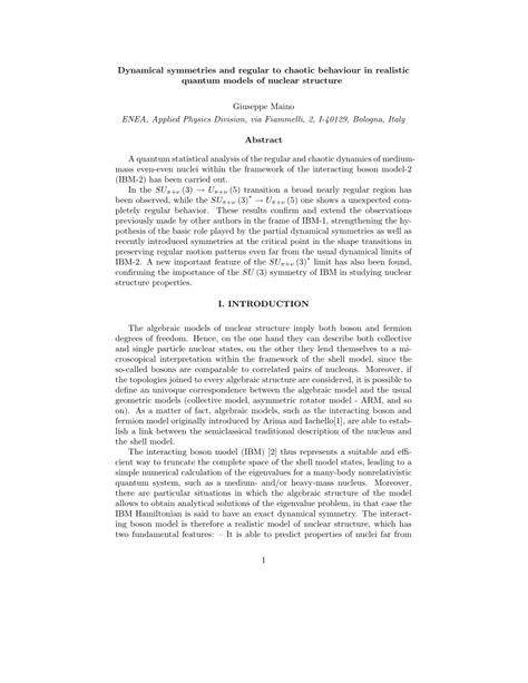 Pdf Dynamical Symmetries And Regular Vs Chaotic Quantum Motion In Realistic Models Of Nuclear