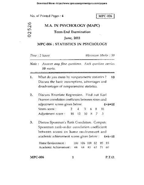 MPC Previous Year Question Papers By Ignouassignmentguru No Of