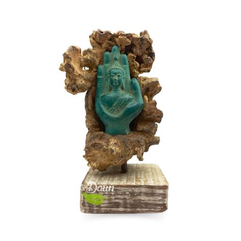 Brass Buddha Hand With Coral Statue Daun Gift