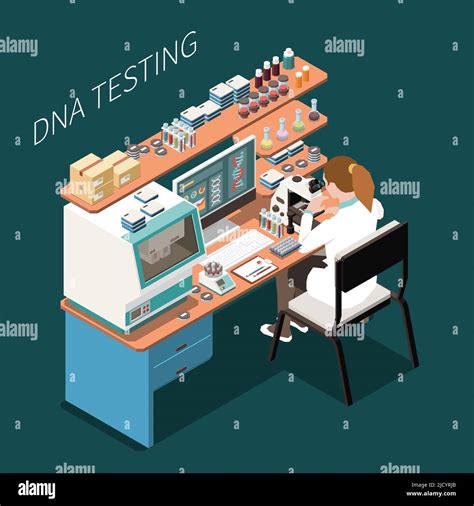 Female Genetics Scientist Testing Dna In Laboratory 3d Isometric Vector