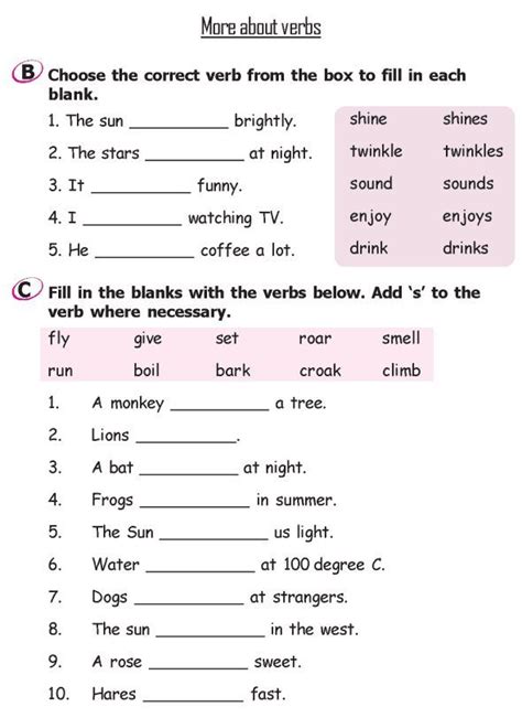 English Grammar Worksheet For Class 4