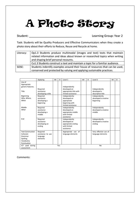 A Photo Story Criteria Sheet Pdf