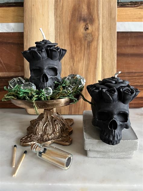 Black Skull Candle Halloween Candle Spooky Decor Skull Head With