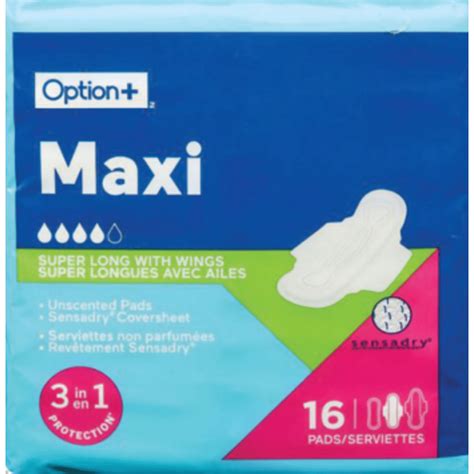 Option Maxi Long Wing Sanitary Pads 16 Ct Delivery Or Pickup Near Me