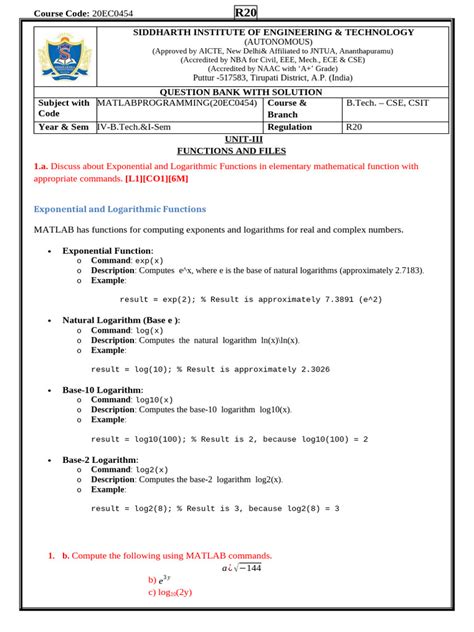 Matlab Unit 3 Questions With Answers Pdf Trigonometric Functions