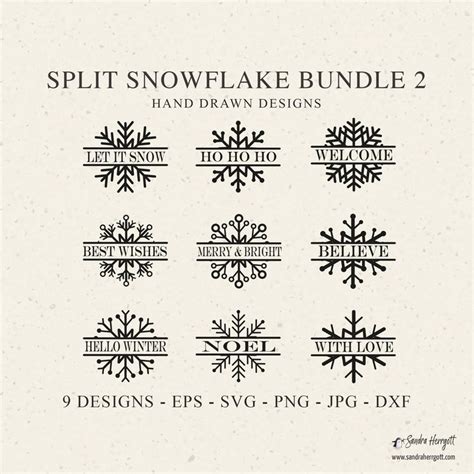 Split Snowflake Svg Bundle 2 Snowflake Monogram Svg Bundle Christmas Name Frame Svg Snowflake