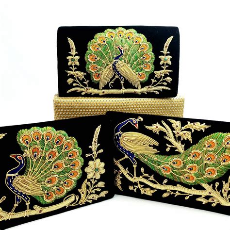 Embroidered Peacock Velvet Clutch Zardozi Evening Bag