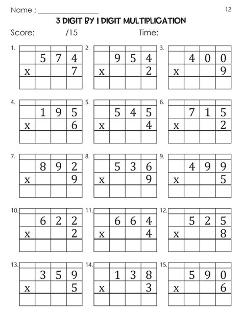 3 Digit By 1 Digit Multiplication With Grid Worksheets 3rd Grade Math