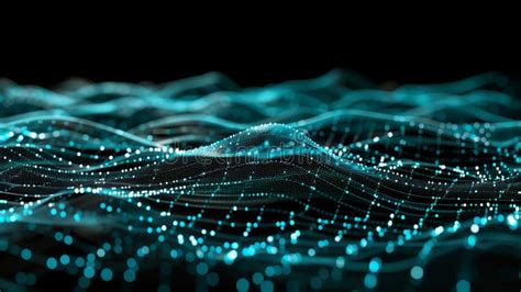 Abstract Network Waveform With Glowing Particles Data Visualization Stock Illustration