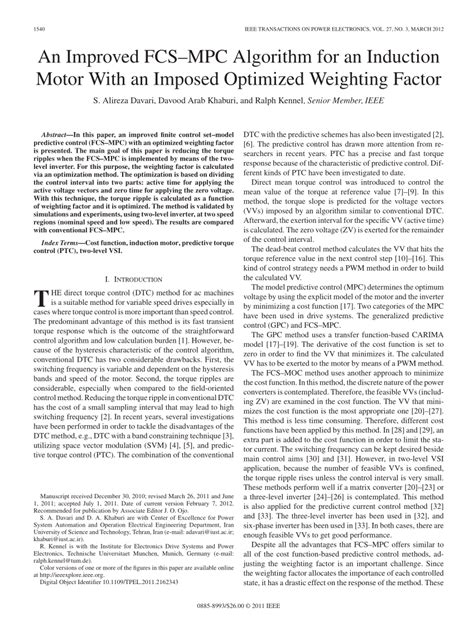 Pdf Finite Control Set Model Predictive Torque Control Of Induction