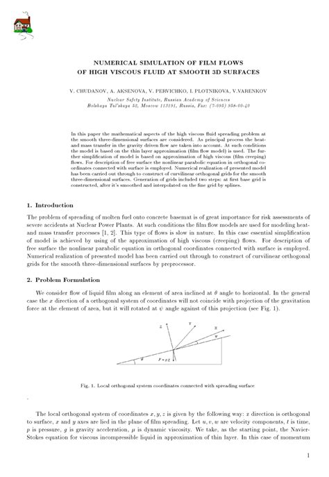 Pdf Numerical Simulation Of Film Flows Of High Viscous Fluid At Smooth 3d Surfaces