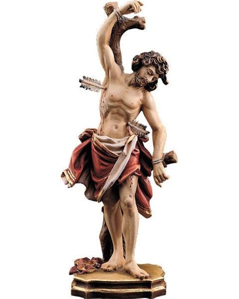 Statue Of Saint Sebastian Carved In Valgardena Wood And Hand Decorated
