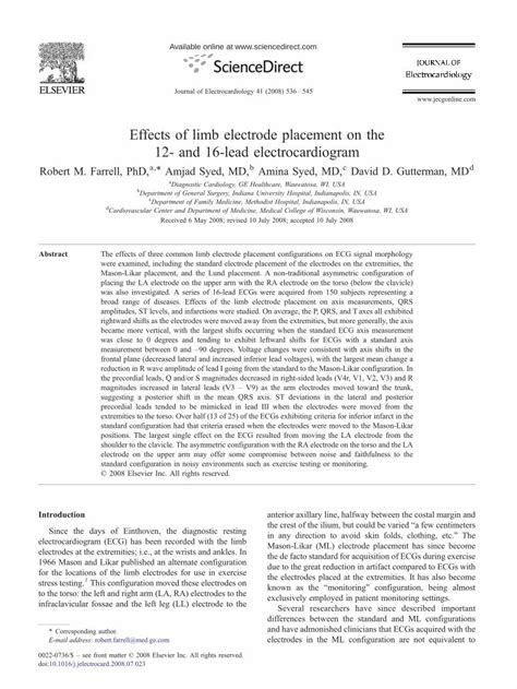 Pdf Effects Of Limb Electrode Placement On The 12 And 16 Lead