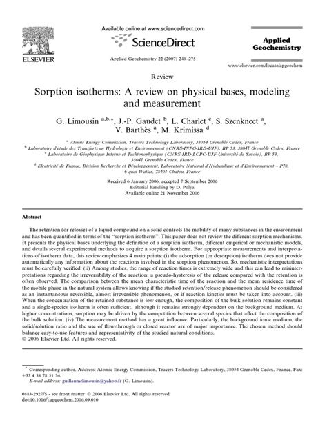 Limousin G Et Al Sorption Isotherms A Review On Physical Bases