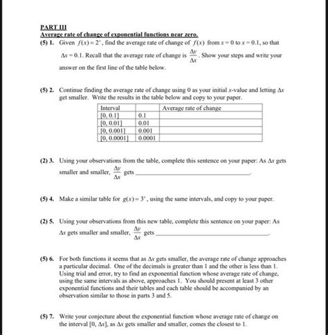 Solved PART III Average Rate Of Change Of Exponential Chegg