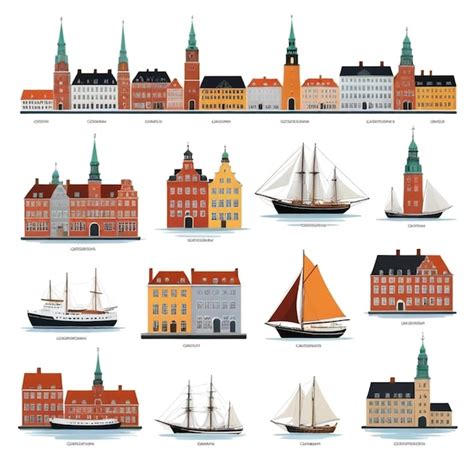 Uma Coleção De Diferentes Tipos De Edifícios Incluindo Um Edifício Com