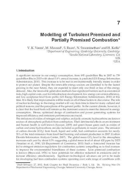 Pdf Modelling Of Turbulent Premixed And Partially Premixed Combustion