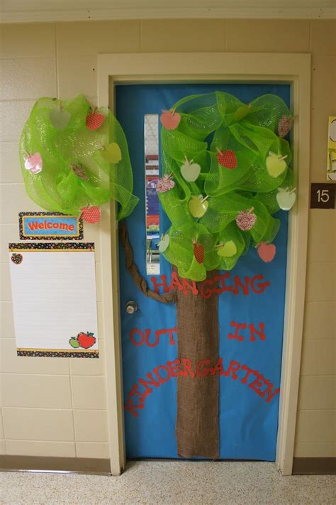 Tree On Door Made Out Of Tulle Classroom Preparation Classroom Tree Classroom