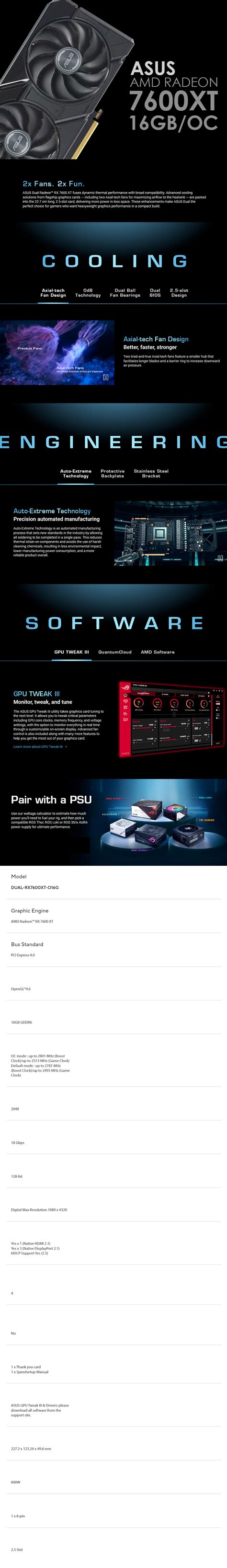 Tarjeta De Video ASUS DUAL RX XT GB OC GB GDDR OC OpenGL DUAL RX XT O G