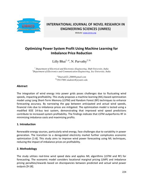 Pdf Optimizing Power System Profit Using Machine Learning For Imbalance Price Reduction