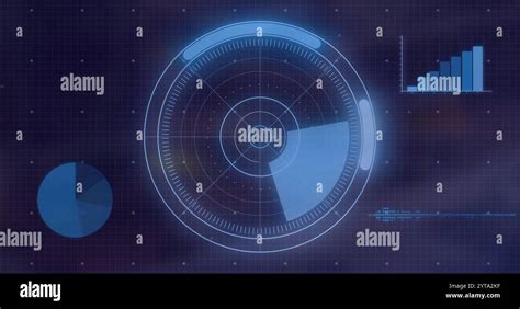Radar Scanning Image With Data Charts And Graphs On Grid Background Technology Analytics