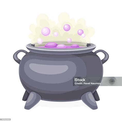 마법의 물체와 요술 아이템 벡터 일러스트 레이 션으로 찐 독을 끓이는 마녀 가마솥 가득 찬에 대한 스톡 벡터 아트 및 기타 이미지 가득 찬 가마솥 개념 Istock