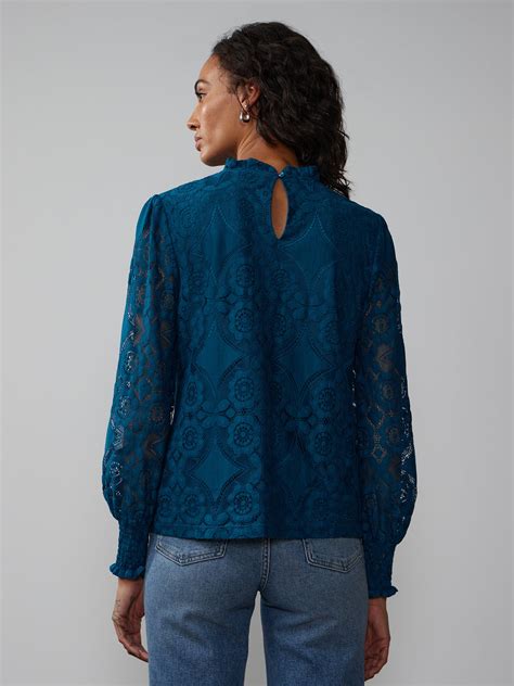 Long Sleeve Mock Neck Lace Blouse New York And Company