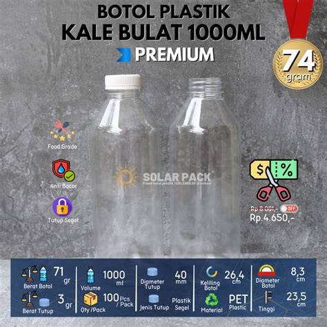 Jual Botol Plastik PET 1liter 1000ml Kale Bulat 72gr Premium Minuman