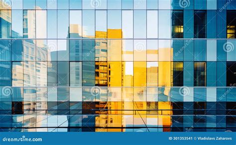 Abstract Reflection Of Urban Buildings In The Glass Facade Stock