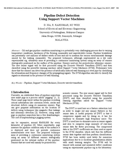 Pipeline Defect Detection Using Support Vector Machines Pdf Support Vector Machine Ultrasound