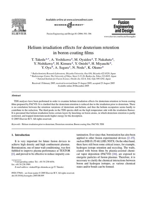 2006 Helium Irradiation Effects For Deuterium Retention In Boron
