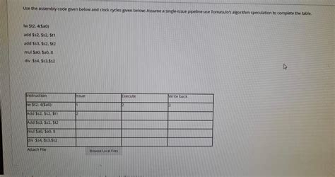 Use The Assembly Code Given Below And Clock Cycles
