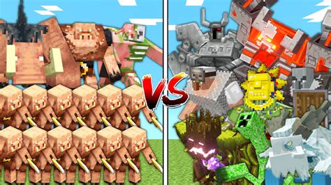 Piglin Invasion Vs Overworld Bosses In Mob Battle Youtube