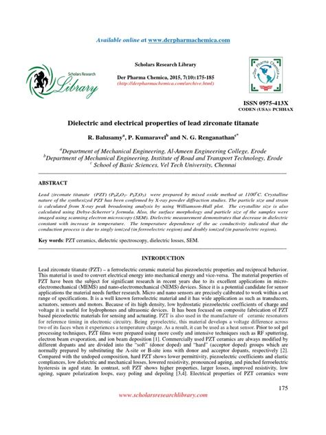 Dielectric And Electrical Properties Of Lead Zirconate Titanate Pdf
