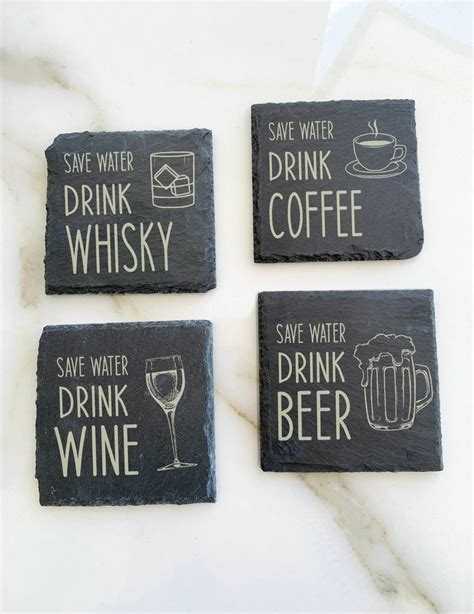 Personalized Slate Coasters Funny Engraved Coasters Save Water Drink