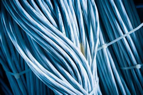 Bunch Of Network Cables In Wave Pattern Leading Across Server Ro Stock