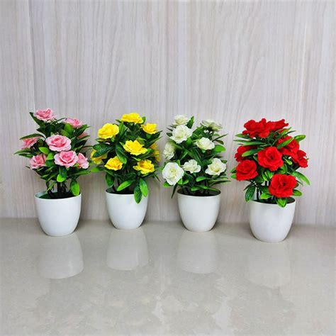 Sampai7an PBP62 Pot Bunga Mawar Plastik Cantik Tanaman Hias Mini