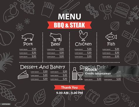 레스토랑 Bbq 스테이크 메뉴판 디자인식 개념에 대한 스톡 벡터 아트 및 기타 이미지 개념 개념과 주제 고기 Istock