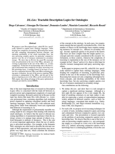 Dl Lite Tractable Description Logics For Ontologies Pdf Relational Model Databases