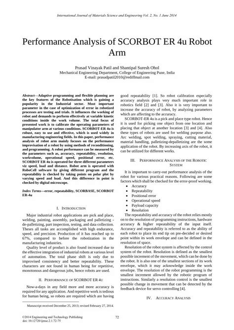 Pdf Performance Analysis Of Scorbot Er 4u Robot Arm · International Performance Analysis Of