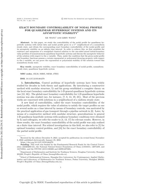 Pdf Exact Boundary Controllability Of Nodal Profile For Quasilinear Hyperbolic Systems And Its